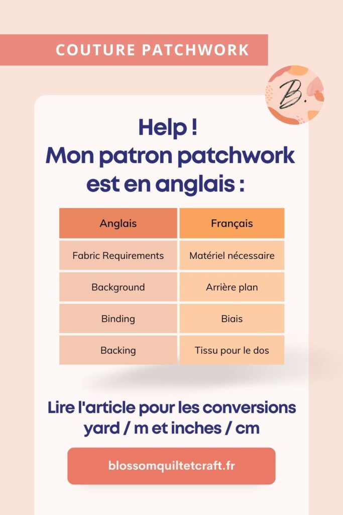 Guide de conversion inch en cm pour le patchwork